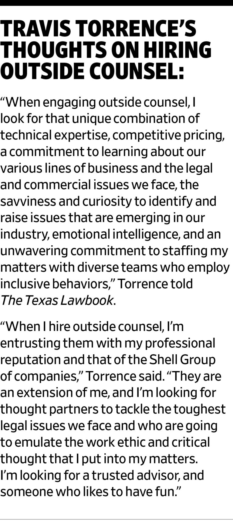 Travis Torrence’s Road to U.S. Head of Legal for Shell USA - The Texas ...